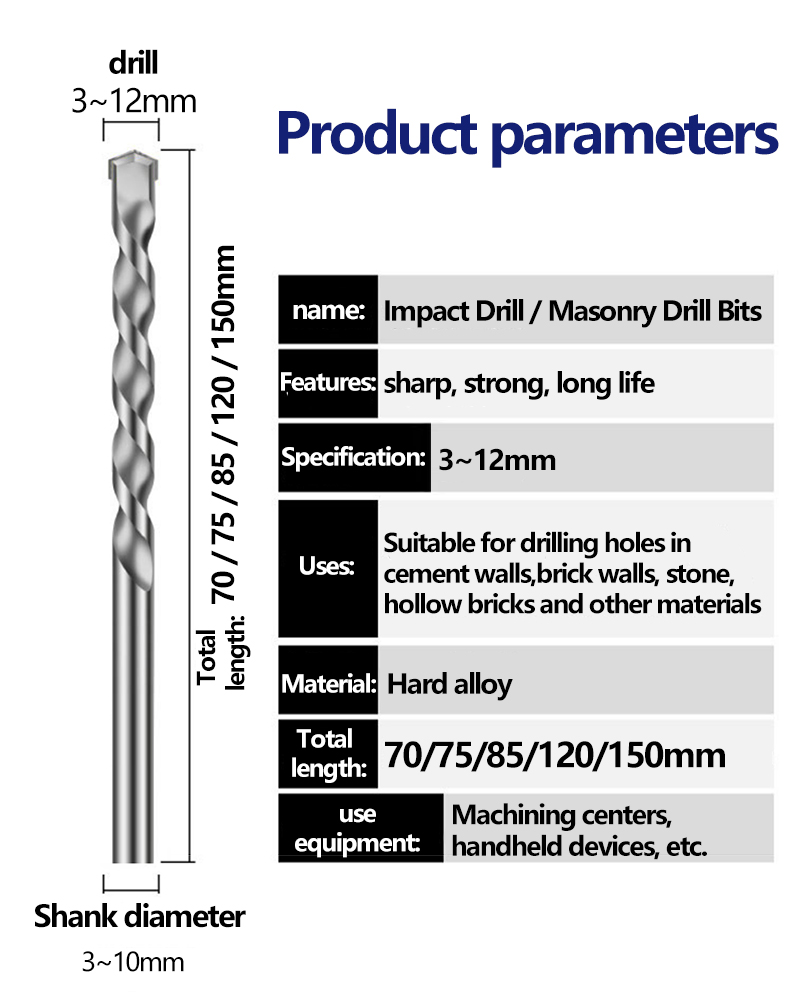 HH (1PCS) Concrete Wall Long Masonry Drill Bit 3mm 4mm 5mm 6mm 8mm 10mm ...