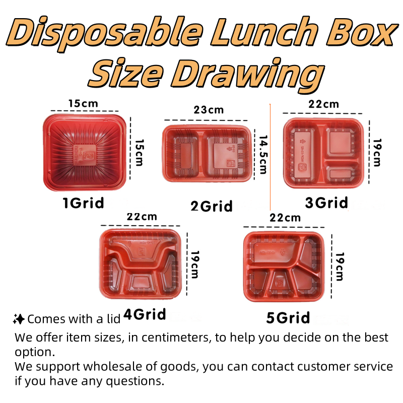 COD (25PCS) Red Bento Box With Back Cover 1/2/3/4/5 Grid Partition ...