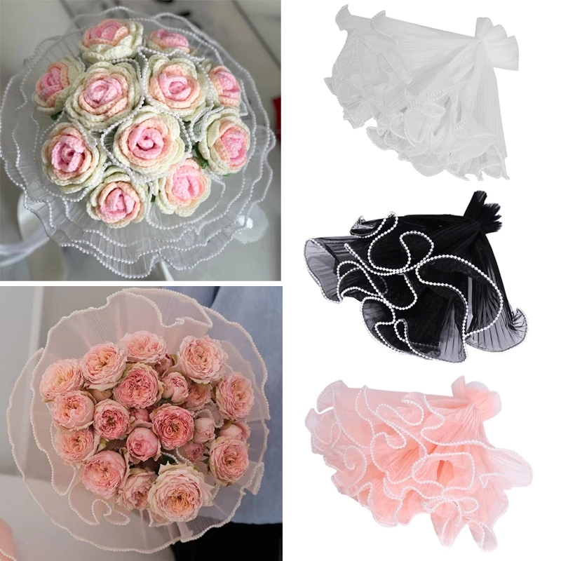 （3.6M）Pearl Pleated Yarn Flower Mesh Wrapping Paper Pleated Yarn Flower ...