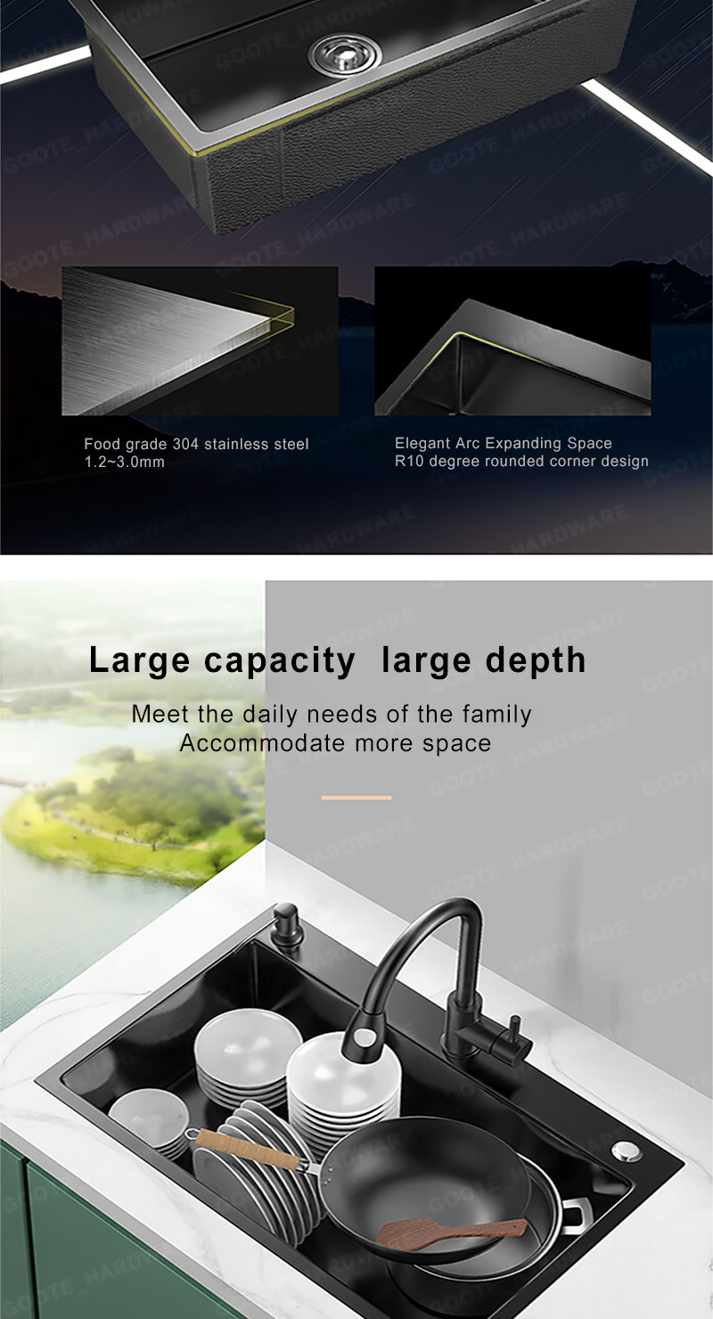 SUS304 Kitchen Sink Thickness Single Double Black & Silver Stainless ...