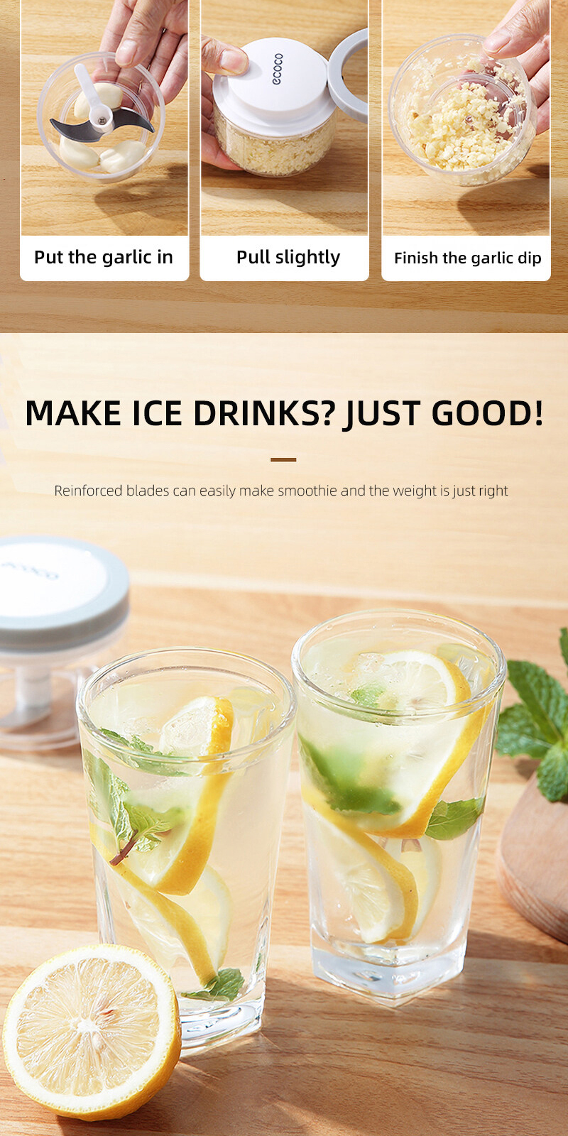 Ecoco Garlic Chopper and Onion Crusher Mini Meat Grinder Manual Food ...