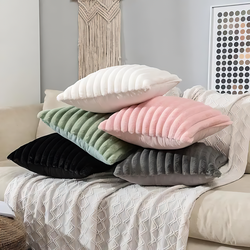 [CASE ONLY] Solid Color Bar Fluffy Throw Pillow Case Sofa Cushion Cover ...
