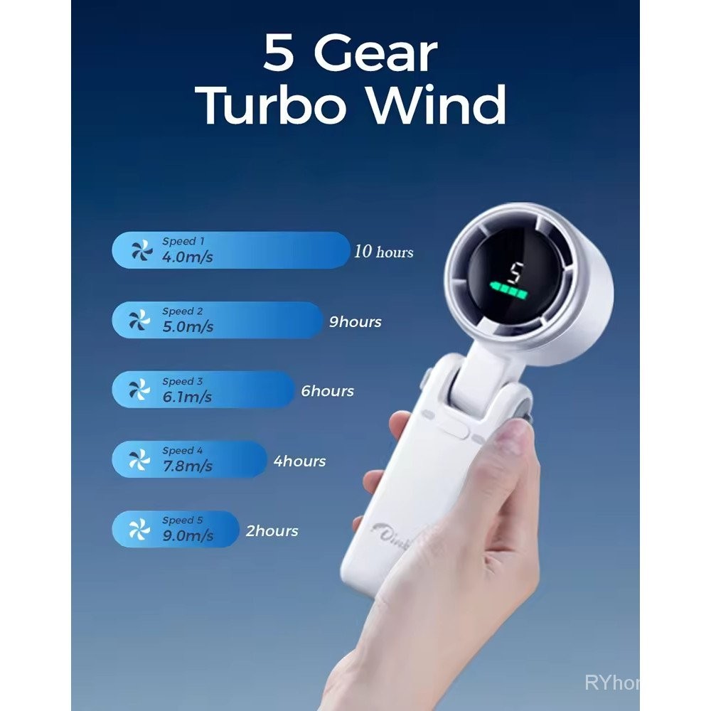 2025 New Portable Foldable Turbine Fan 5 Speeds Rechargeable 8000mAh ...