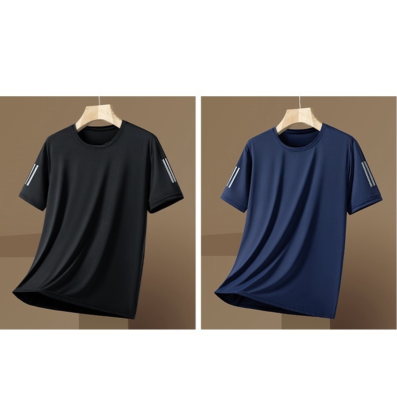 Ice Silk Men's Dri-fit Casual T-Shirt Breathable Quick-Dry Solid Color ...