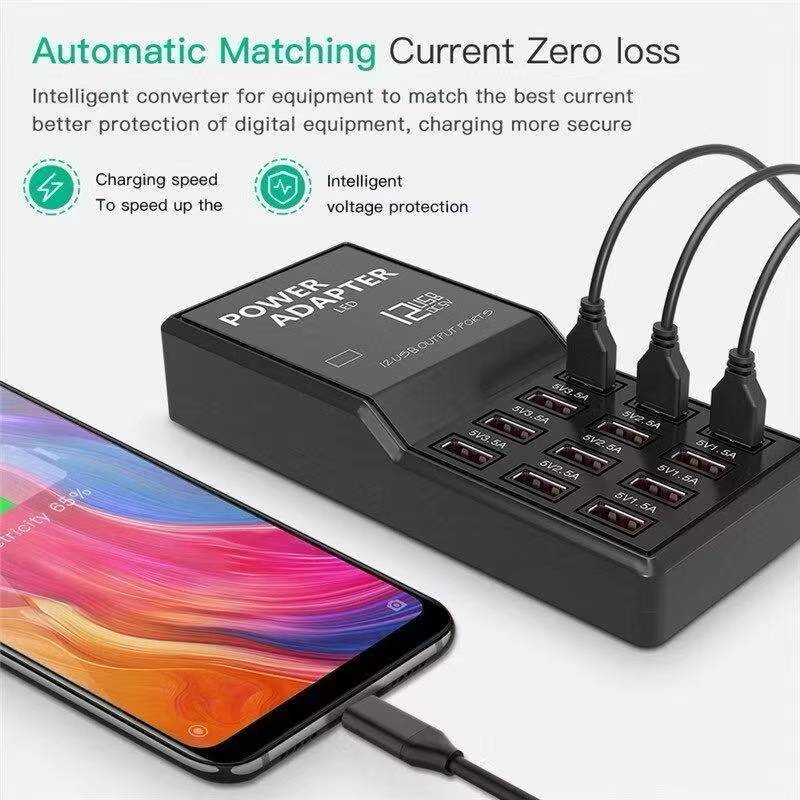 Multi Port Wall Charger Powed Adapter 60W 10 12-Port USB Fast Charging ...