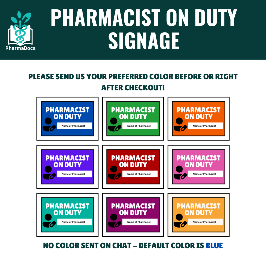 FDA REQUIREMENT for Pharmacy/Drugstores - PHARMACIST ON DUTY SIGN ...