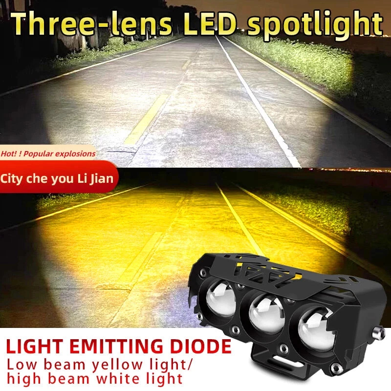 2025 Ultra-Bright LED Mini Driving Light Spot Light Headlight White+Yellow Waterproof Universal ...