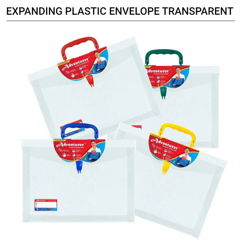 Adventurer Expanding Plastic Envelope Colored Transparent with Handle ...