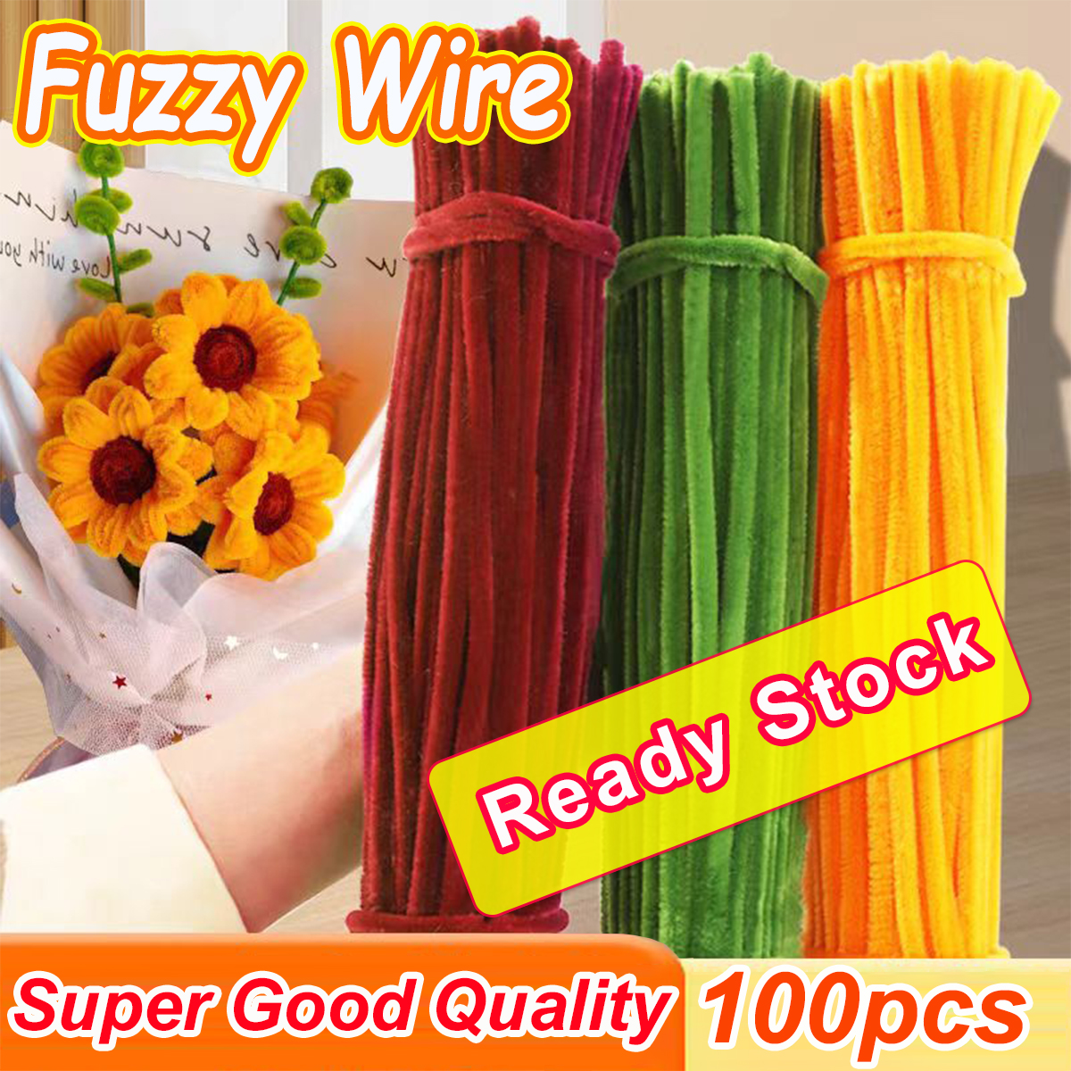 100pcs Fuzzy Wire Chenille Stems Diy Handicraft Material Plush Tube ...