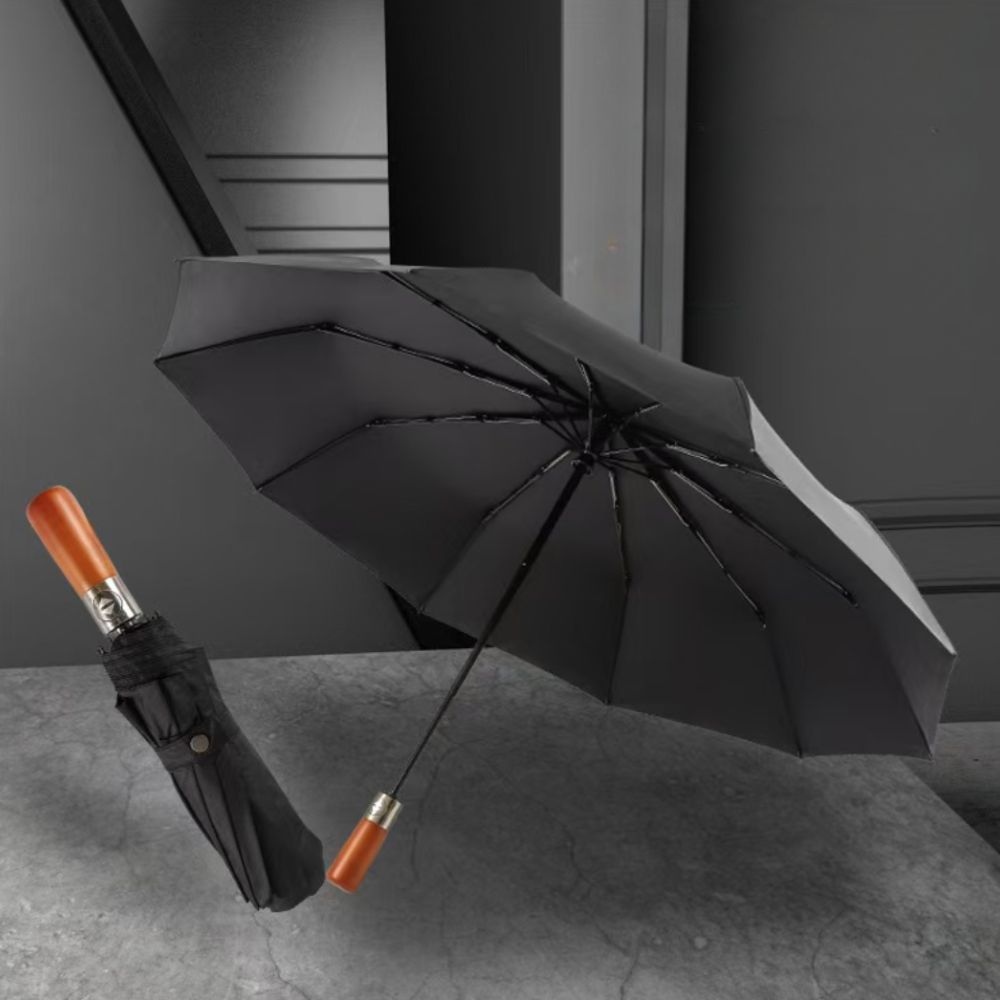 Premium VIP Automatic Tri-Fold Umbrella 10 Ribs UV Ray with Wooden ...