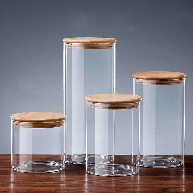 NEK Glass Jar Food Storage Container Wooden Cover Airtight Kitchen ...