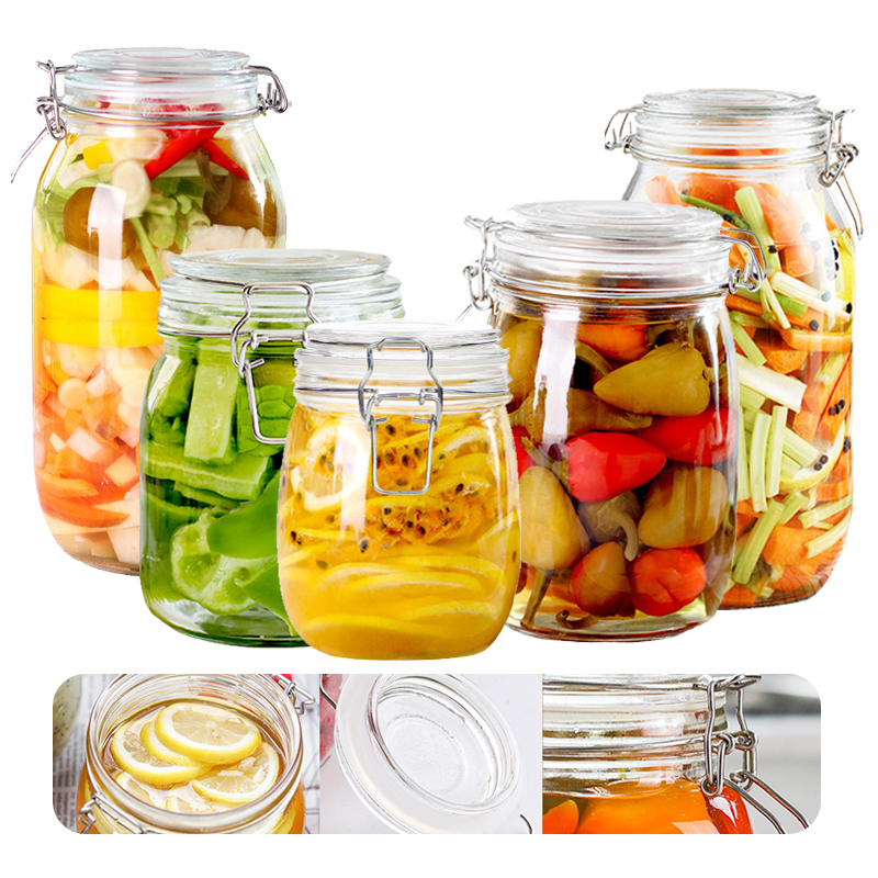 KAS Round Glass Jar with Lid Leak-Proof Storage 500 1000 1500 2000ml ...