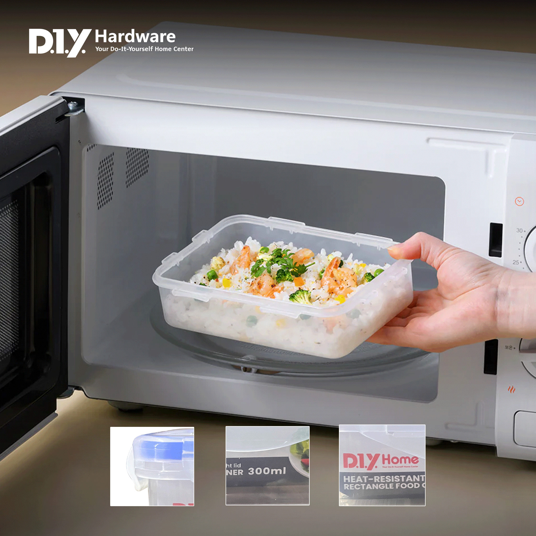DIY HOME by DIY Hardware Heat-Resistant Rectangle Food Container 300ml ...