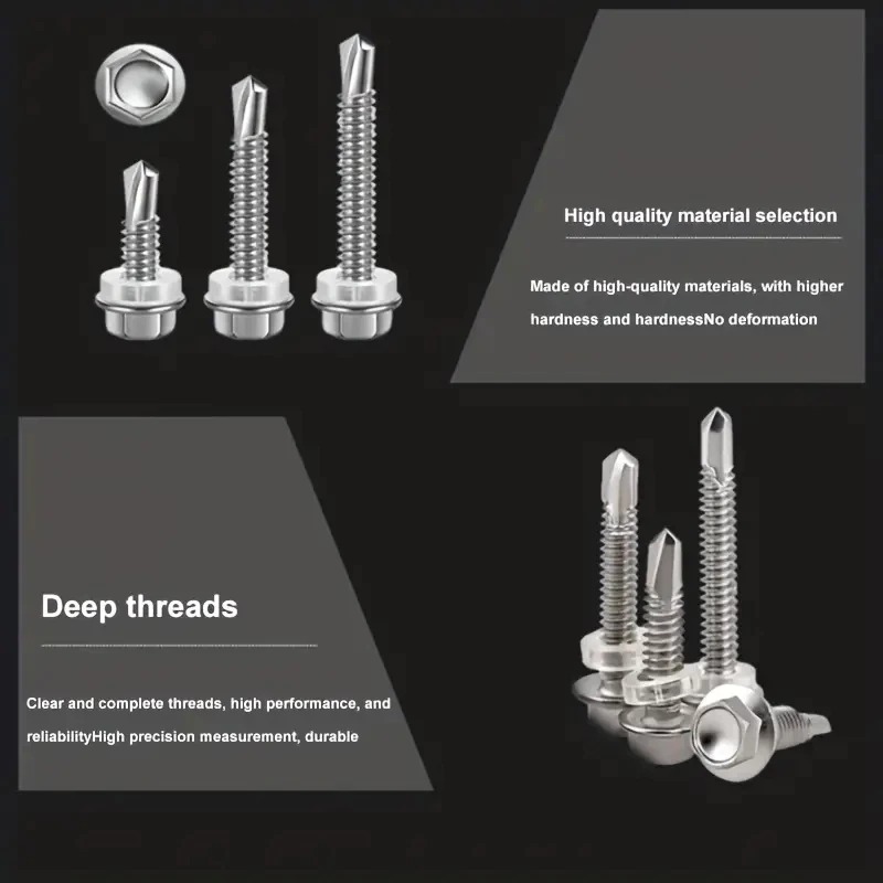 410 Stainless Steel Self-Drilling TEK Screws Hex Washer Head Self ...