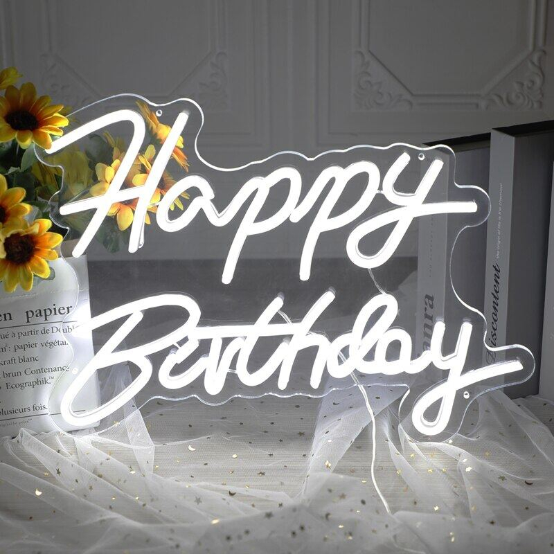 Happy Birthday LED Sign Brightness Neon Sign Wall Decor Birthday Party Wedding Home Decor ...