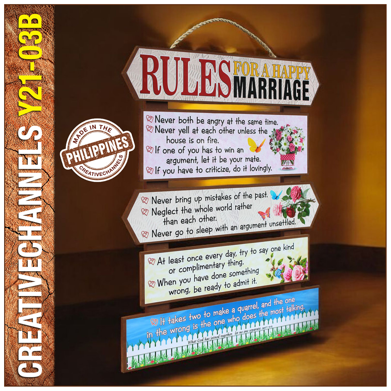 RULES FOR A HAPPY MARRIAGE, Y21-03B, CreativeChannels Large Wooden Wall ...