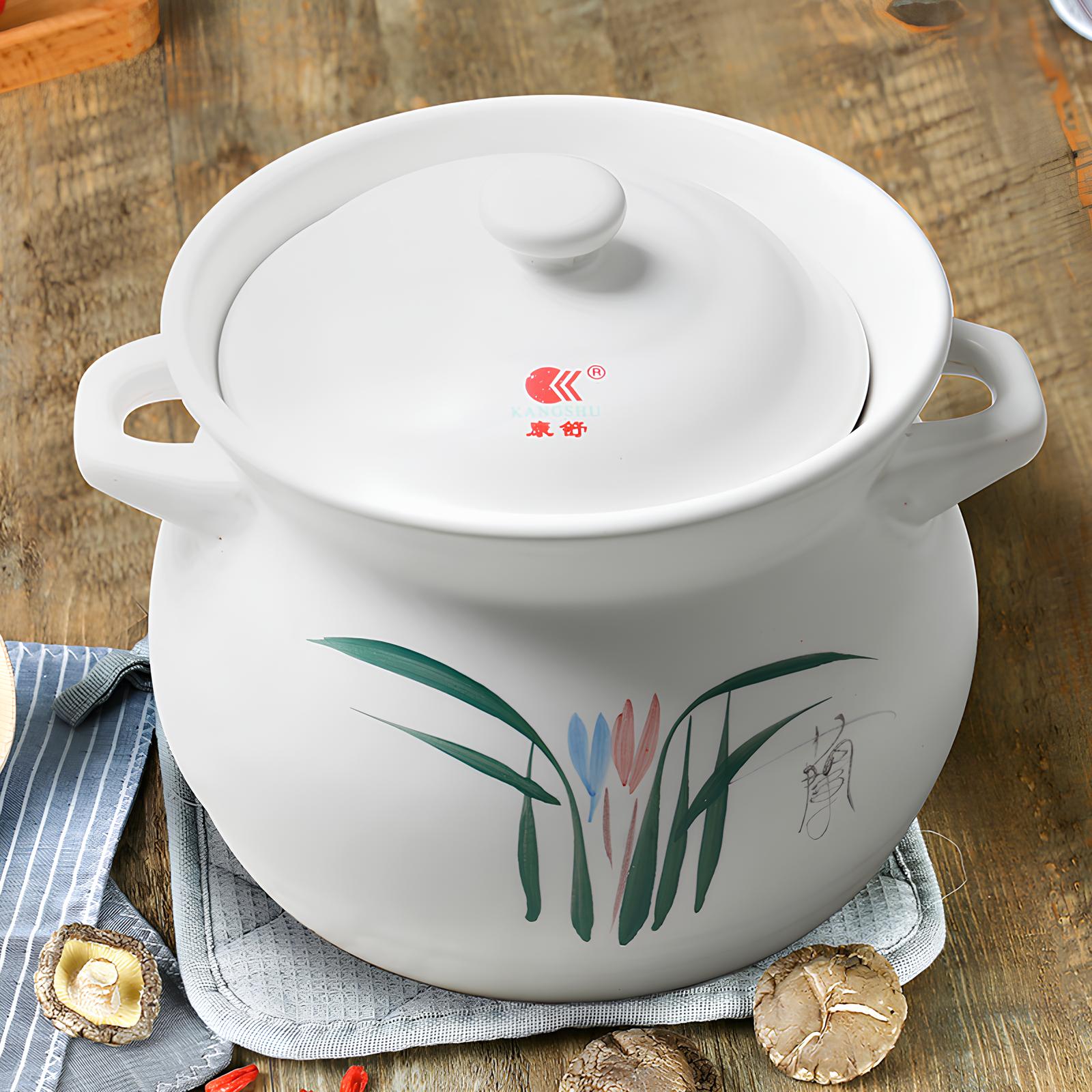 Kangshu 400-20°C White Ceramic Clay Pot With Lid Cooking Pot Cookware ...