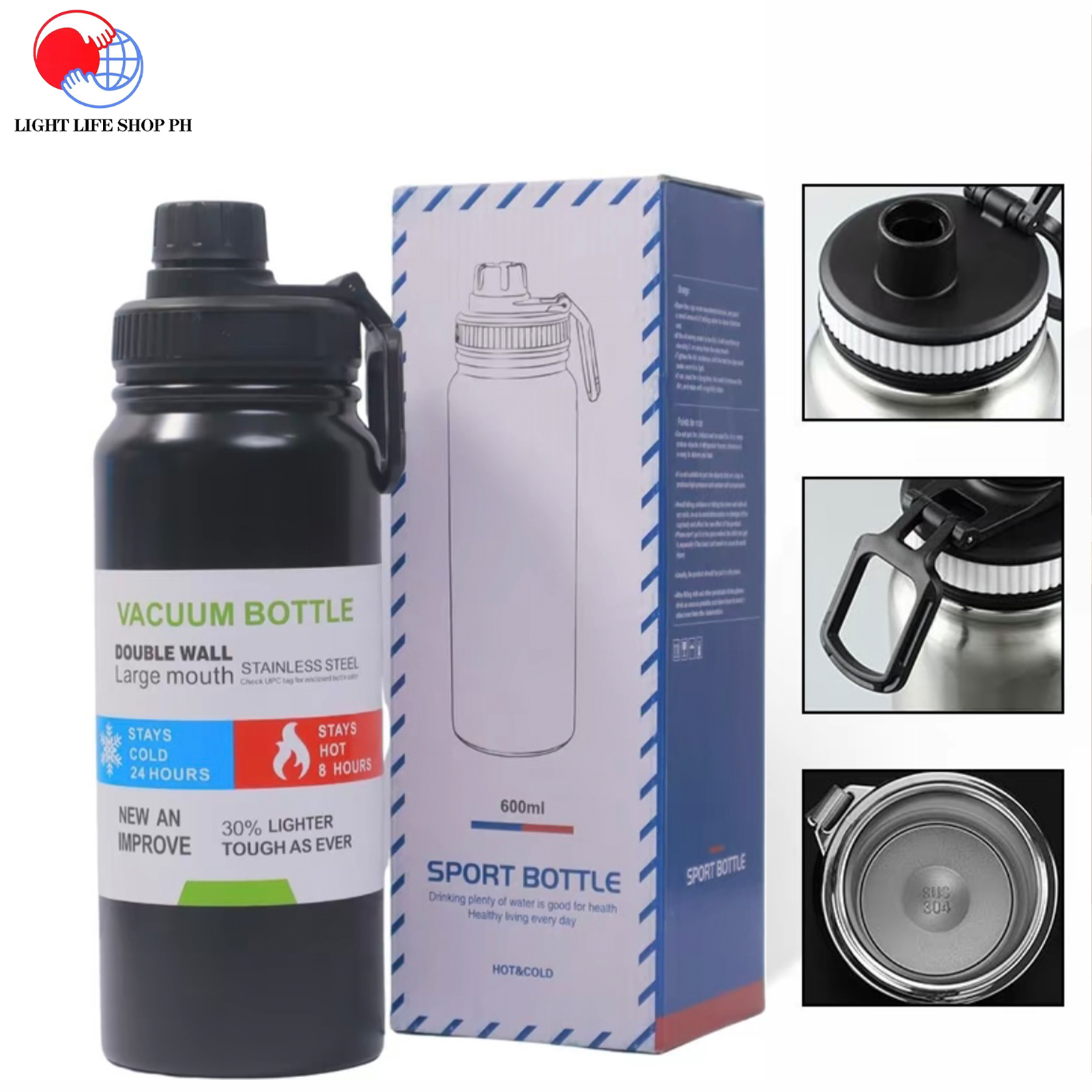 600ML/1000ML Stainless Steel Thermos Hot & Cold Vacuum Flask Sport ...