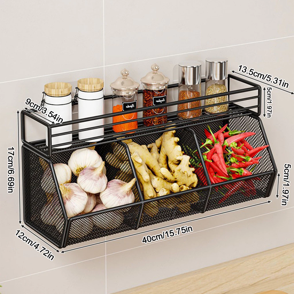 2 Layer Wall Mounted Condiments Organizer Rack Kitchen Spice Storage ...