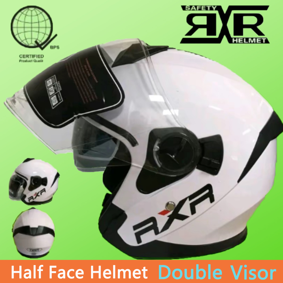 RXR HALF FACE HELMET MOTORCYCLE DOUBLE VISOR FREE SIZE GOOD QUALITY ...