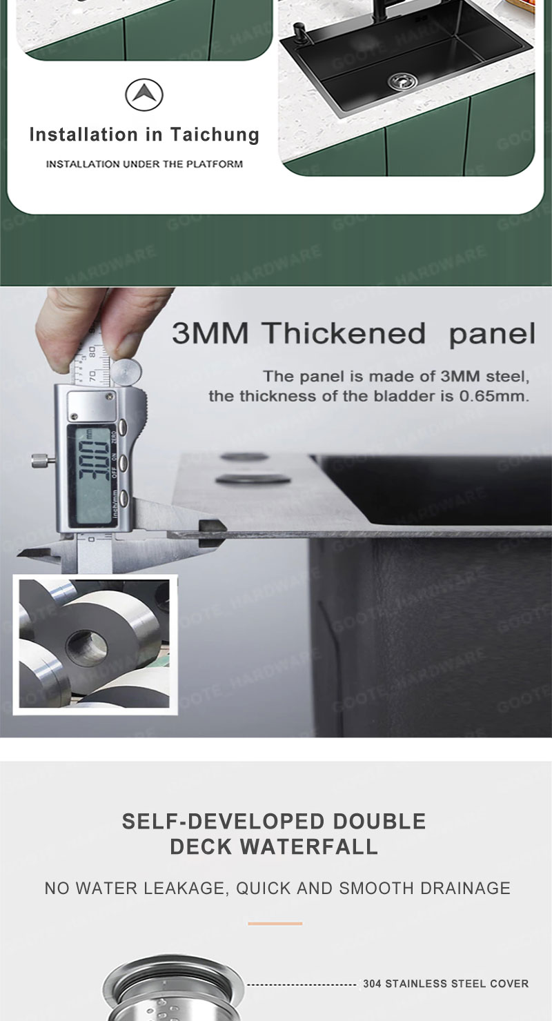 （SUS 304） Kitchen Sink Stainless Steel Sink Thickness Single Double ...