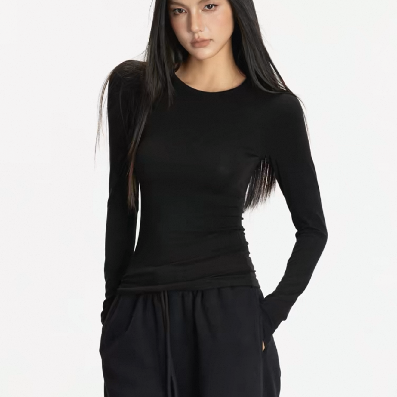 Angelcity Double Lining Tops For Women Full Length Long Sleeve Roung ...