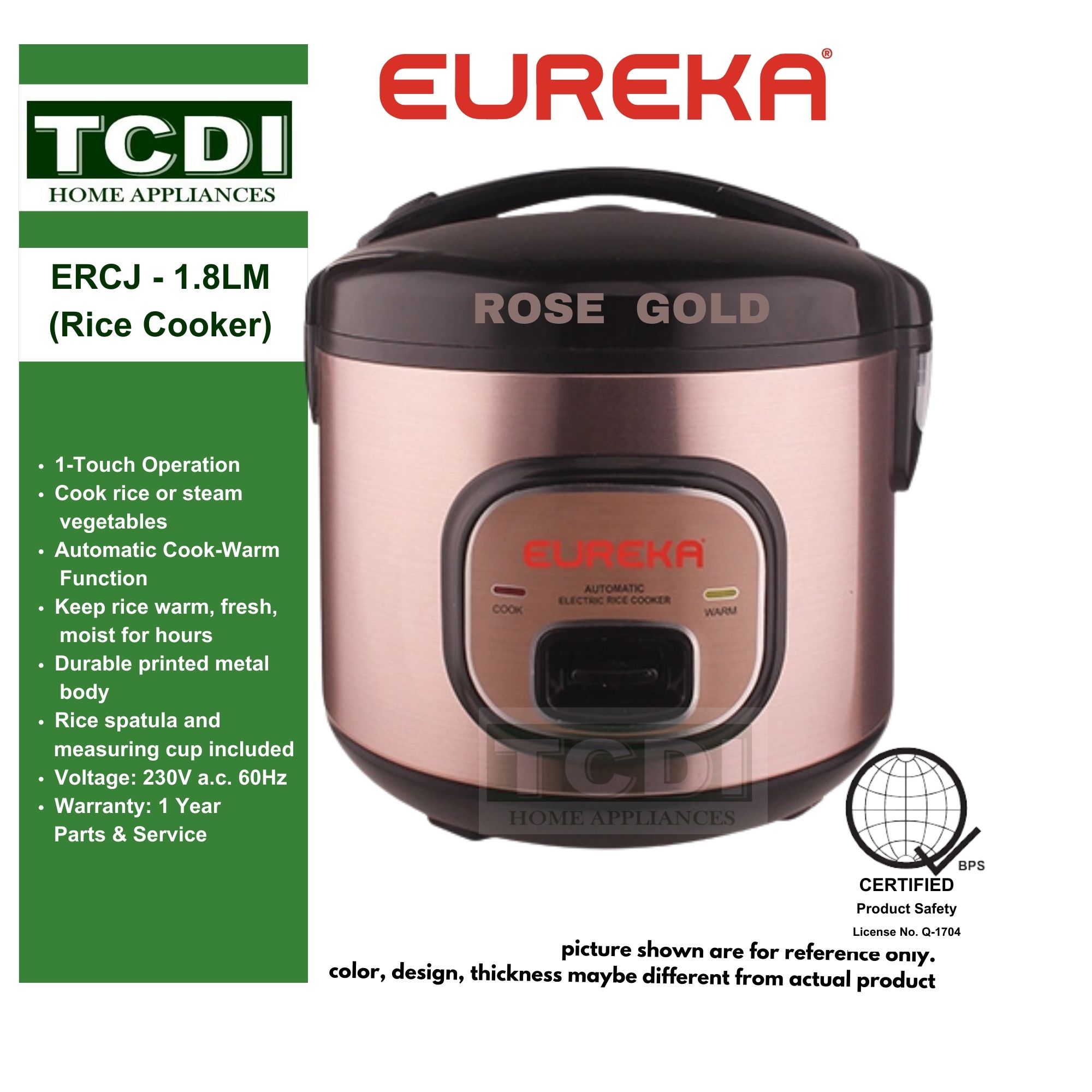 EUREKA Jar Type Rice Cooker 1.5Liters and 1.8Liters ( ERCJ - LM ) Non ...