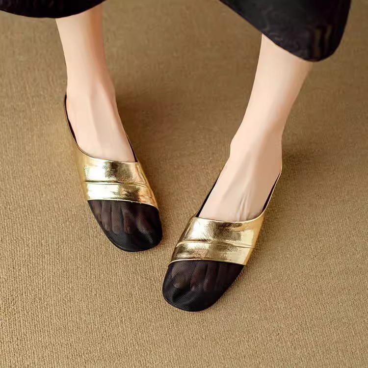 COD Silver Mesh Toe Doll Flat Non-Slip Rubber Sole Women's Flat Slip-On ...