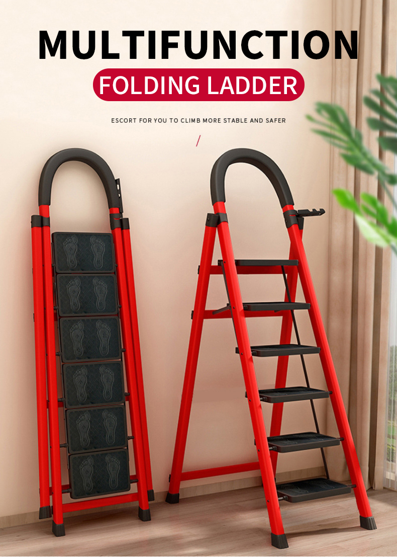 3/4/5/6 Layers Foldable Aluminum Ladder Heavy Duty Household Ladder ...