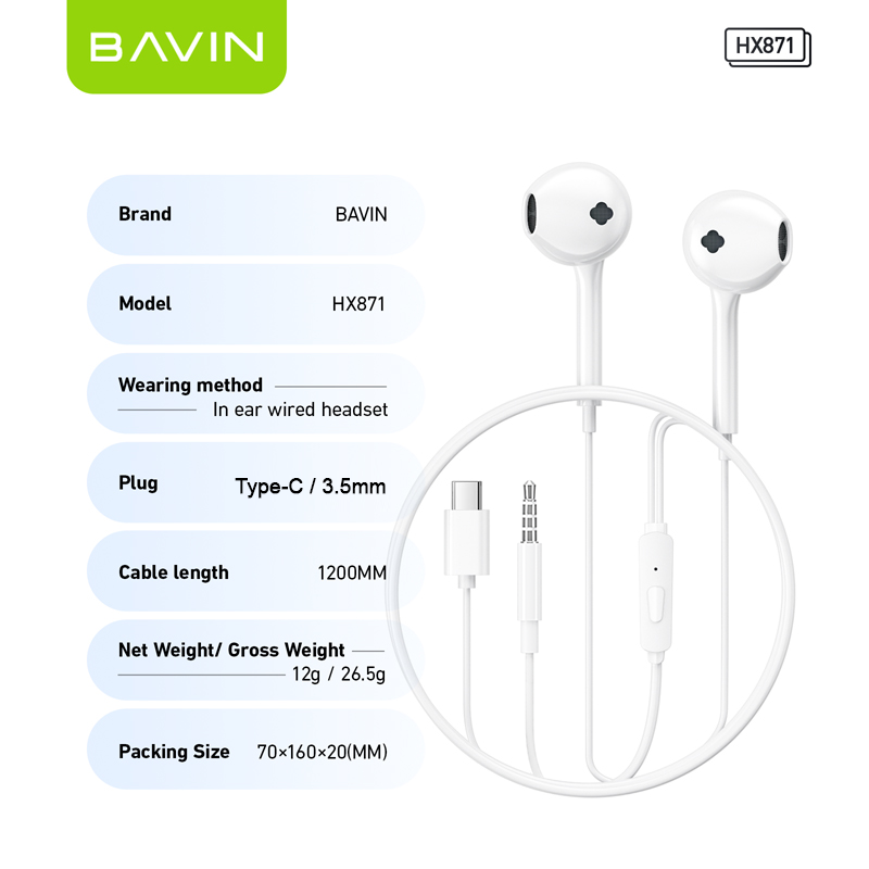 BAVIN HX871 / HX875 Hi-Fi Wired Earphone Stereo Sound Quality Music ...