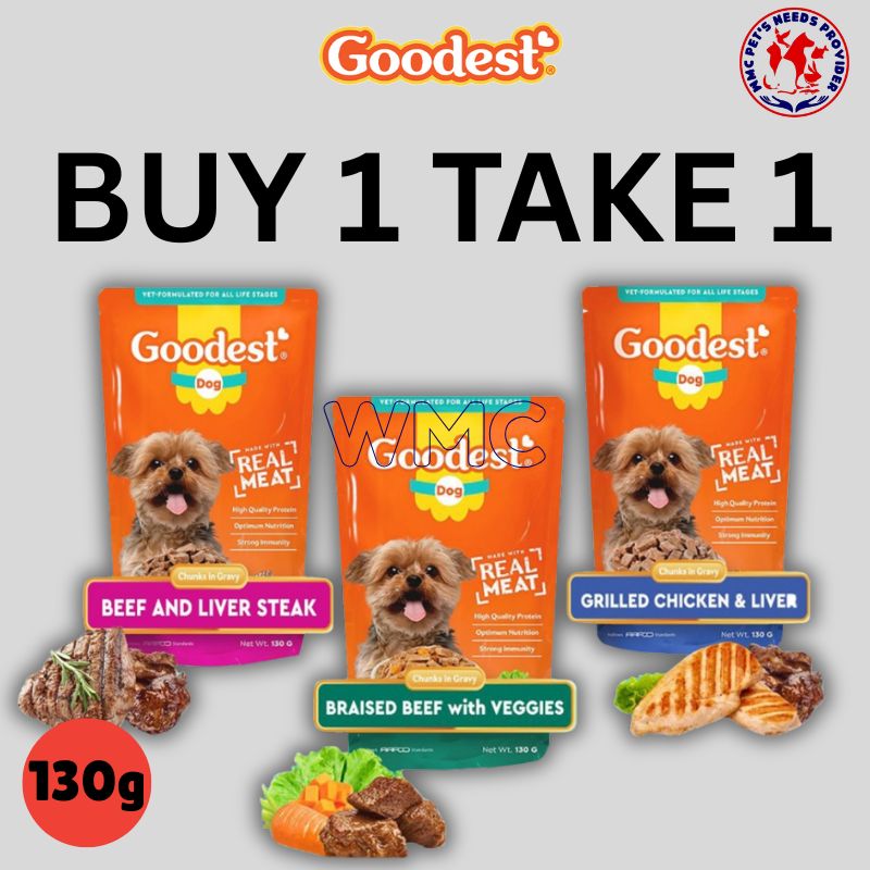 130G GOODEST Dog BUY1 TAKE1/ SINGLE Wet Dog Food Pouch All Life Stages ...