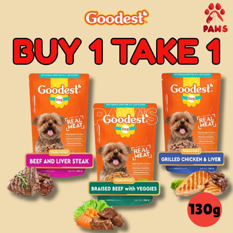 130g Pouch Goodest ( BUY1 TAKE 1)Dog Wet Food All life Stages PAW'S Ph ...