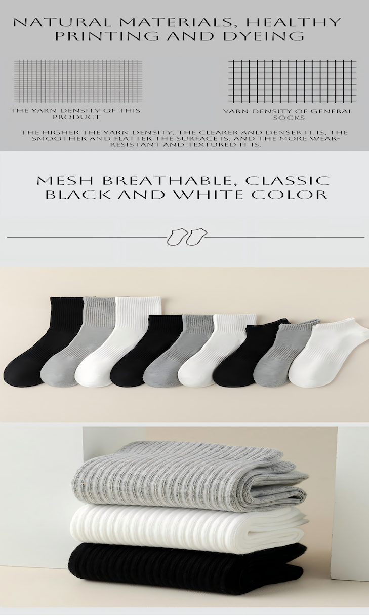POPSOCK Sock 6-Pack 3-Size Black/White Breathable Sweat-Absorbent Odor ...