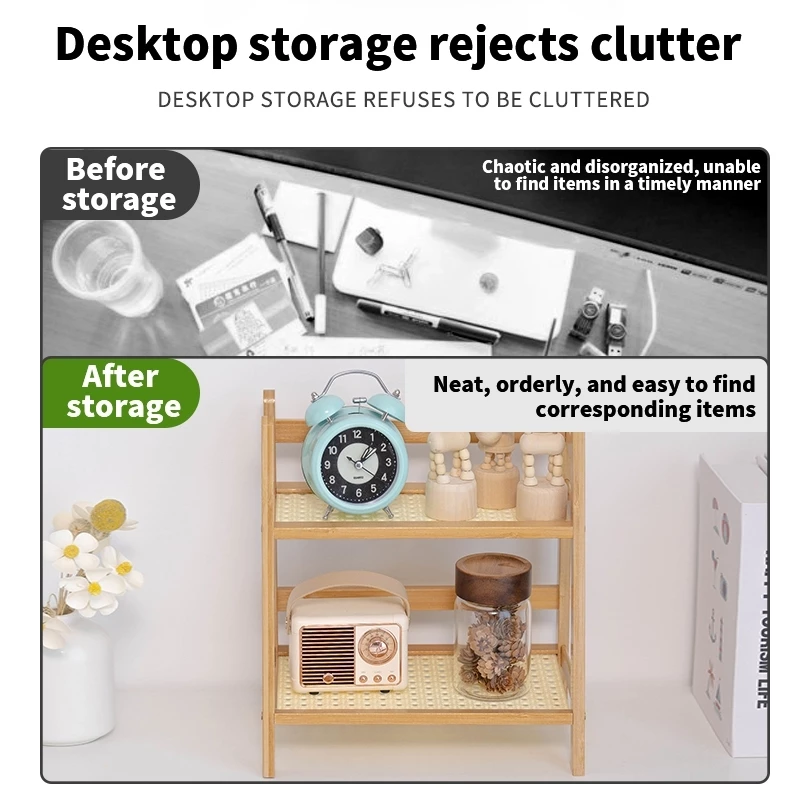 [On Hand]Table Storage Rack Wooden Double-Layer Table Shelf Bedroom ...