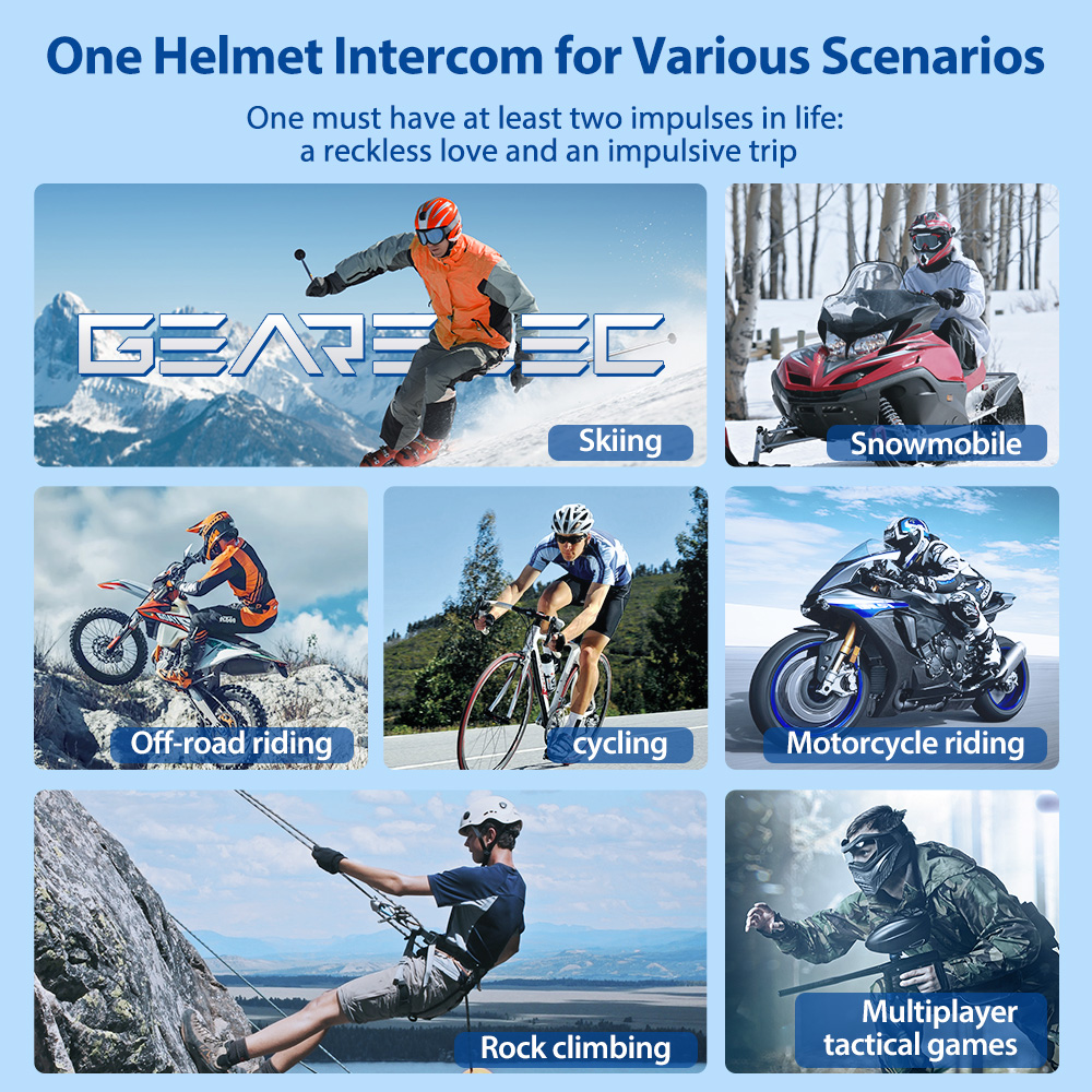 GEARELEC 2 Riders Motorcycle Helmet Intercom Headset Support Connect To ...