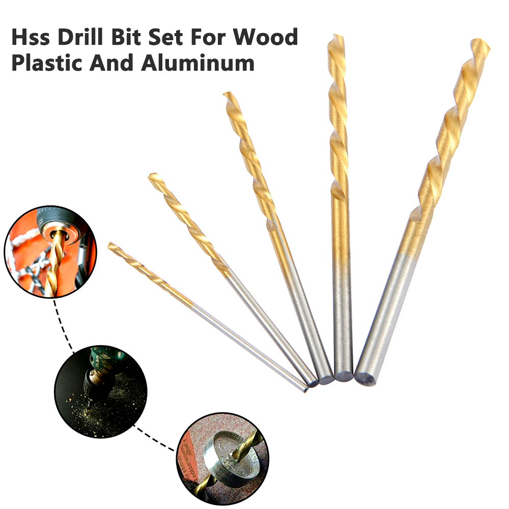 50Pcs High Speed Steel Straight Shank Drill Twist Titanium Coated Drill ...