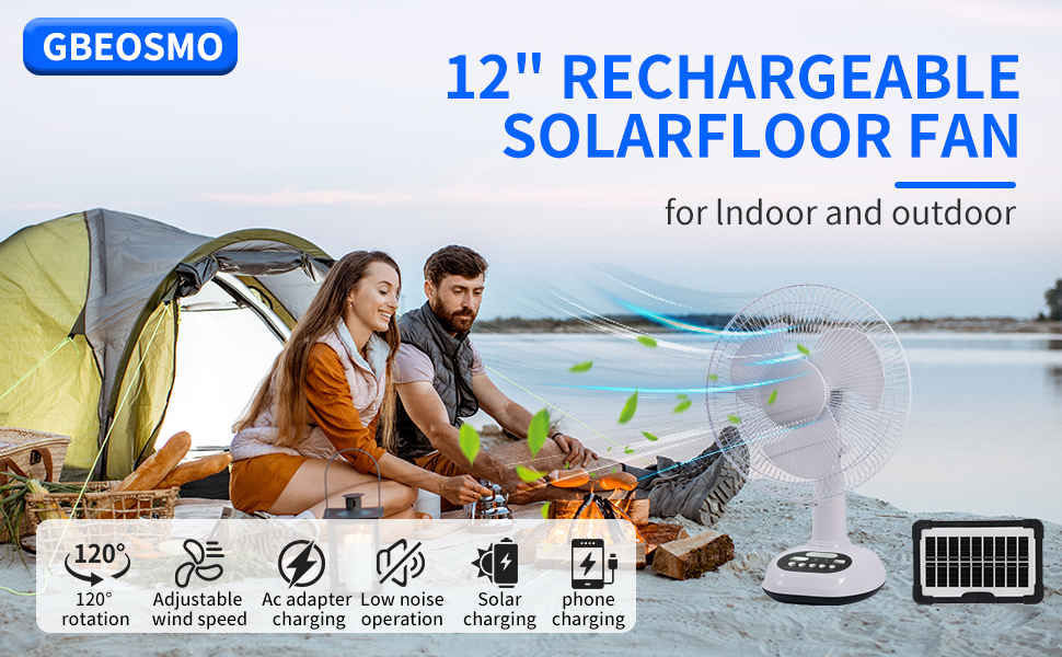 Solar electric fan with panel 12/14/16 Inch Solar Powered Rechargeable ...