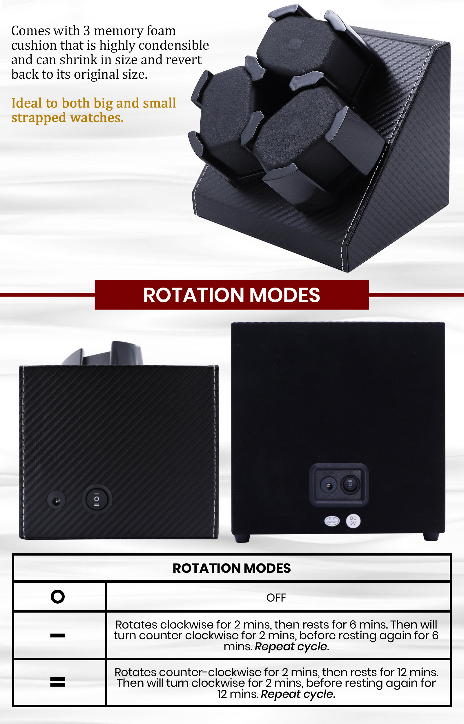 3-in-1 Automatic Watch Winder Bi-directional Rotation Watch Storage ...