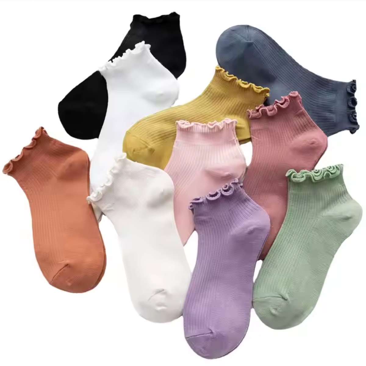 Tehina Ladies Women Spandex Nylon Ruffle Socks Crew Socks Fashion ...