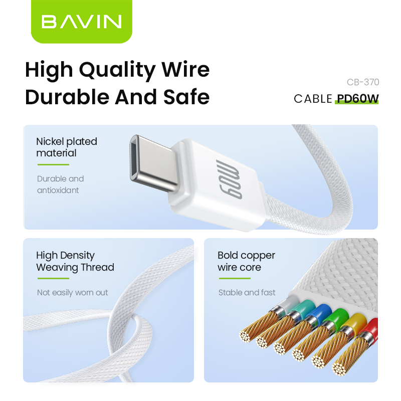 BAVIN CB370 60W Fast Charging Mini Cable 25cm Braided Wire for Type-C ...