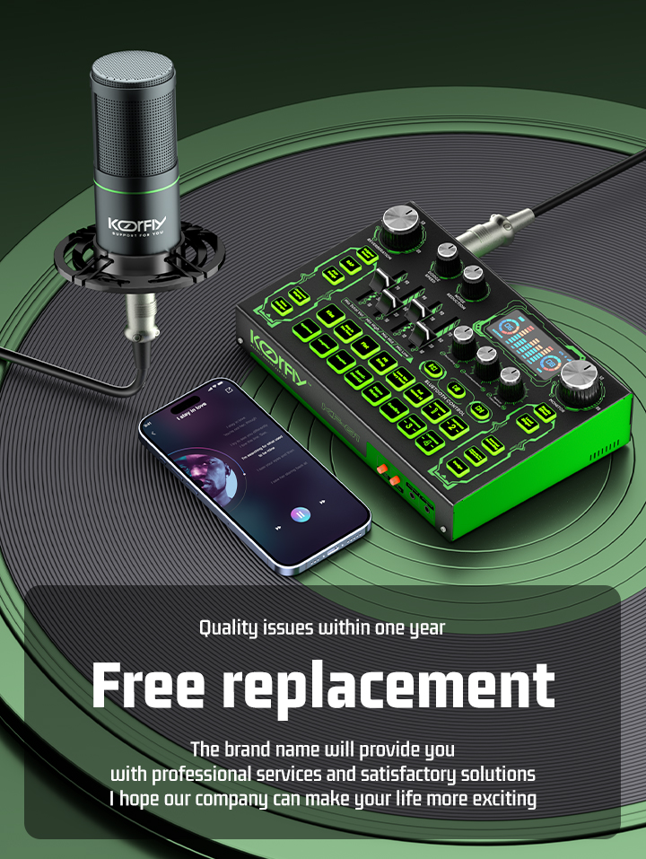 2025 New Model KOORFLY KF01 Sound Card DJ Mixer 48V Microphone Set ...