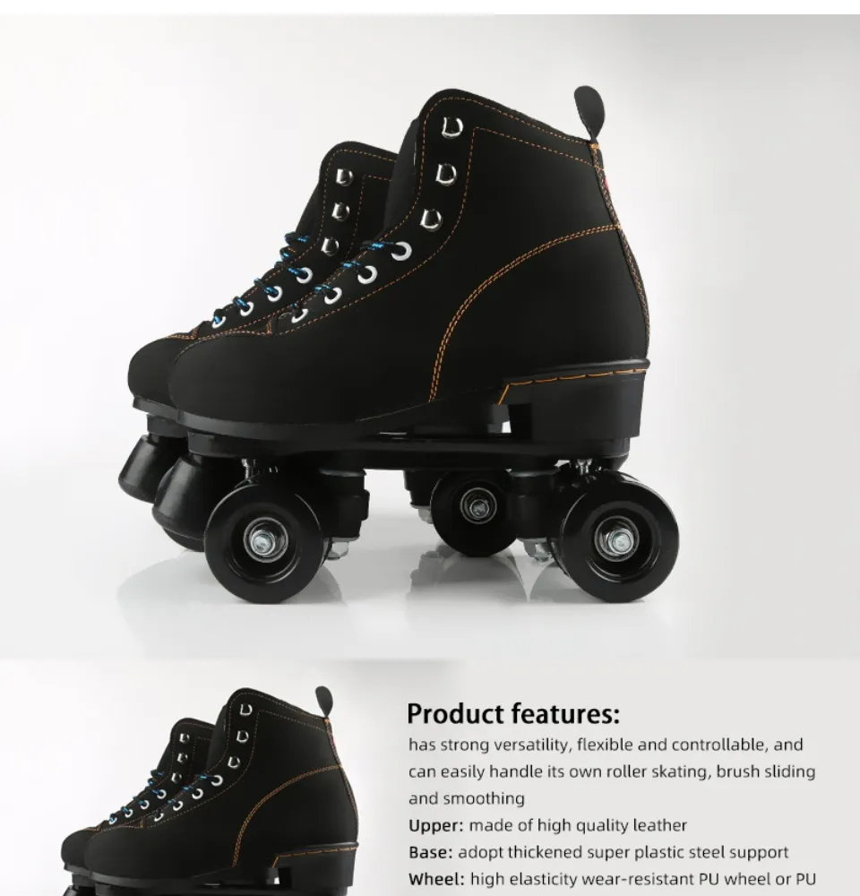 Adult Roller Skates Double Row PU Flash Wheels Cowhide Leather for ...