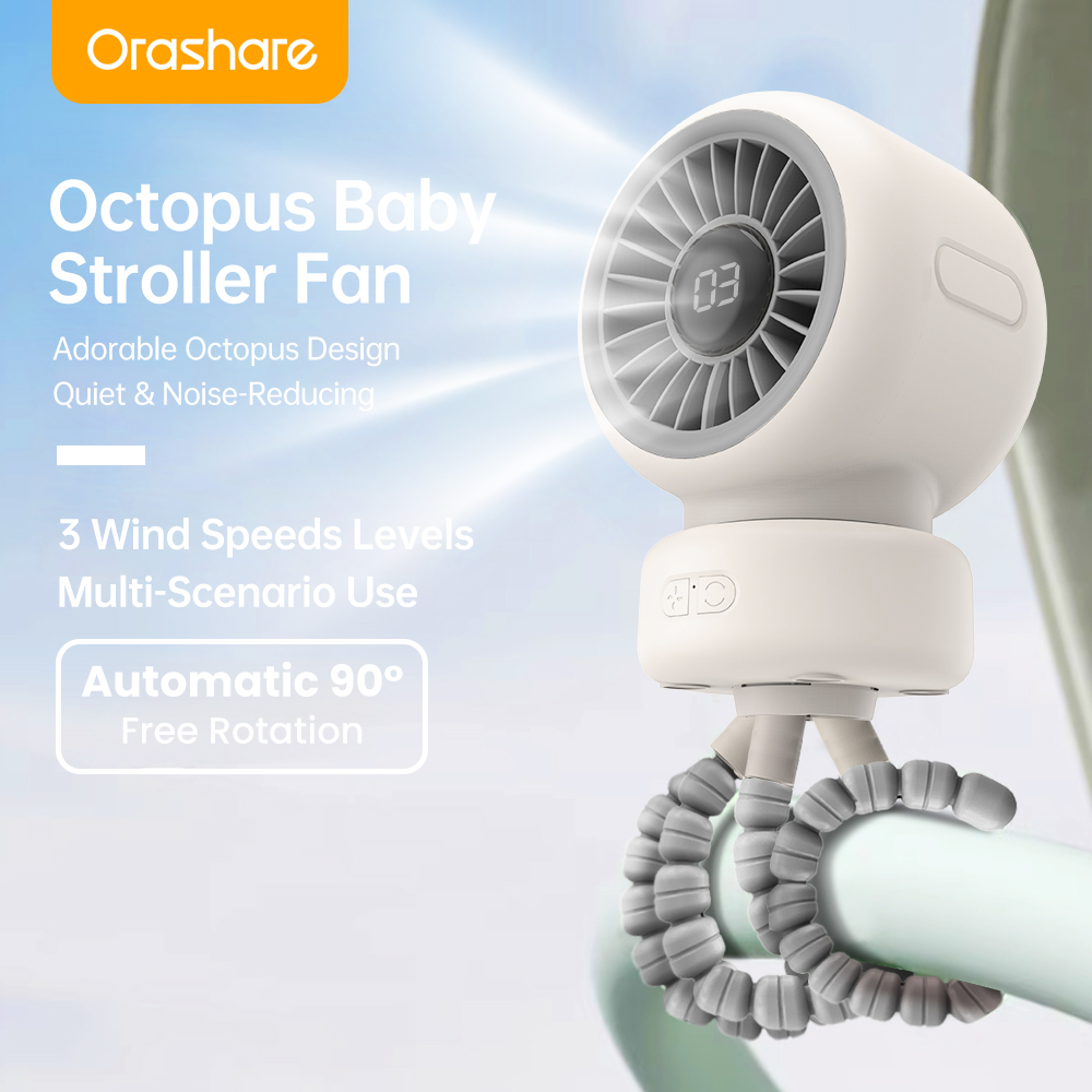 Orashare OCF01Pro Stroller Fan 4000mAh Rechargeable Mute Turbo Octopus ...