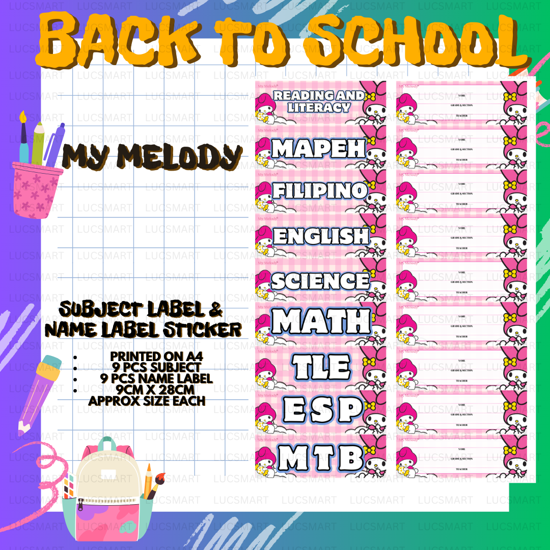 LUCSMART Fast shipping - NEW DESIGN MY MELODY THEMED Subject and Name ...