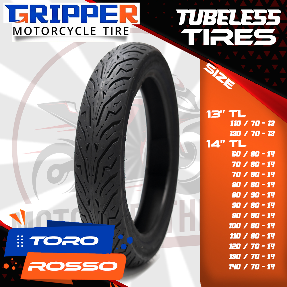 MLPH GRIPPER TORO ROSSO Tubeless Tire for Motorcycle with FREE Pito and ...