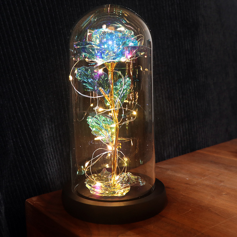 Mini Luminous plastic flower in Glass Dome Galaxy Rose Design as Unique ...