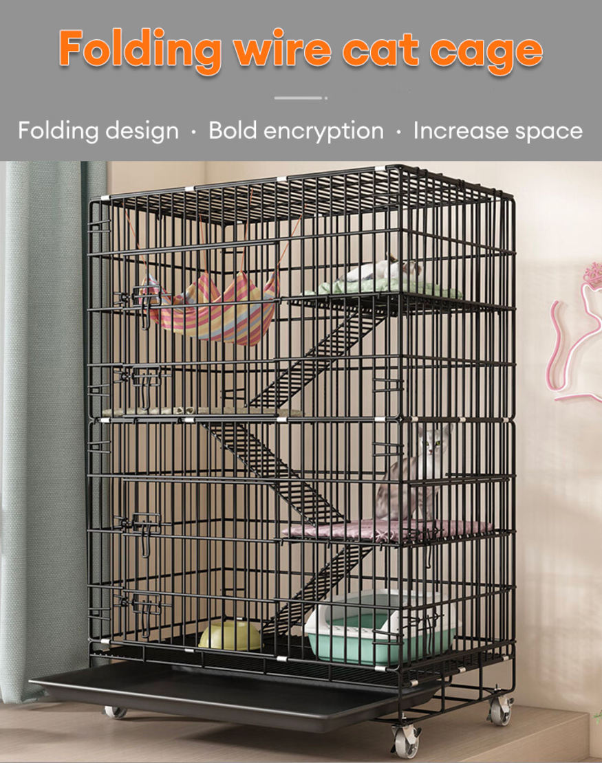 Cat Cage withith Wheels Easy Assemble Pet Cage 3/4 Layer Foldable ...