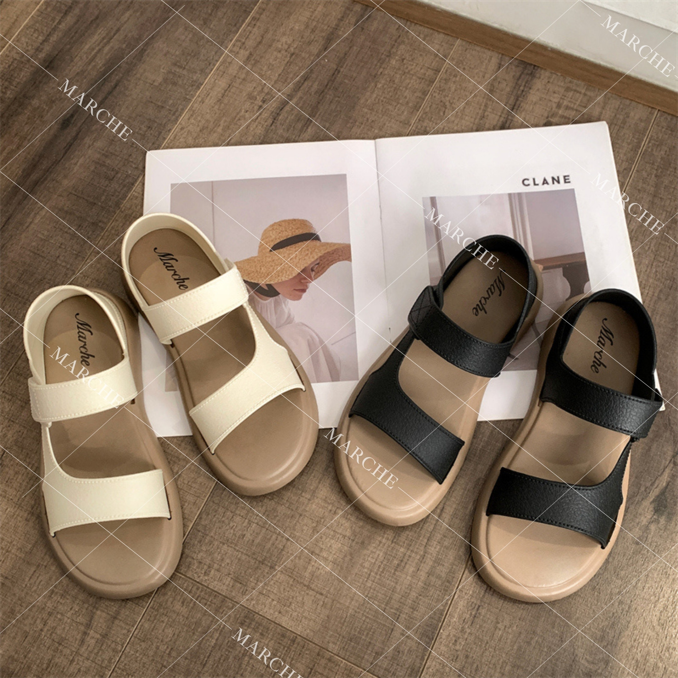 Marche Velcro Strap Open Toe Flat Sandals Rubber Material Walking Girl ...