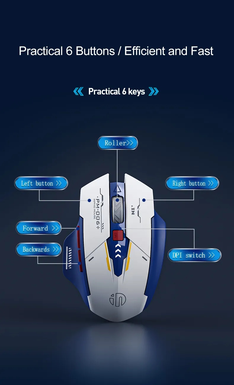inphic F9 Wireless Mouse Rechargeable Sci-Fi Mecha Style Silent Clicks ...