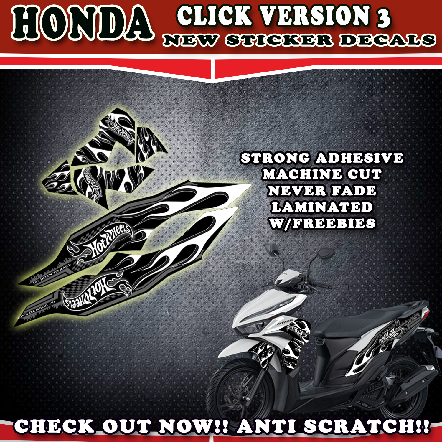 HOTWHEELS DECALS STICKER FOR HONDA CLICK VERSION 3 MOTORCYCLE/ HONDA ...